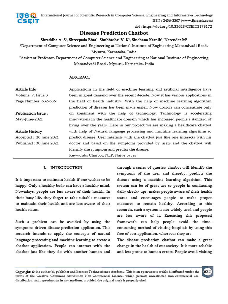 Disease Prediction Chatbot | PDF | Machine Learning | Computing