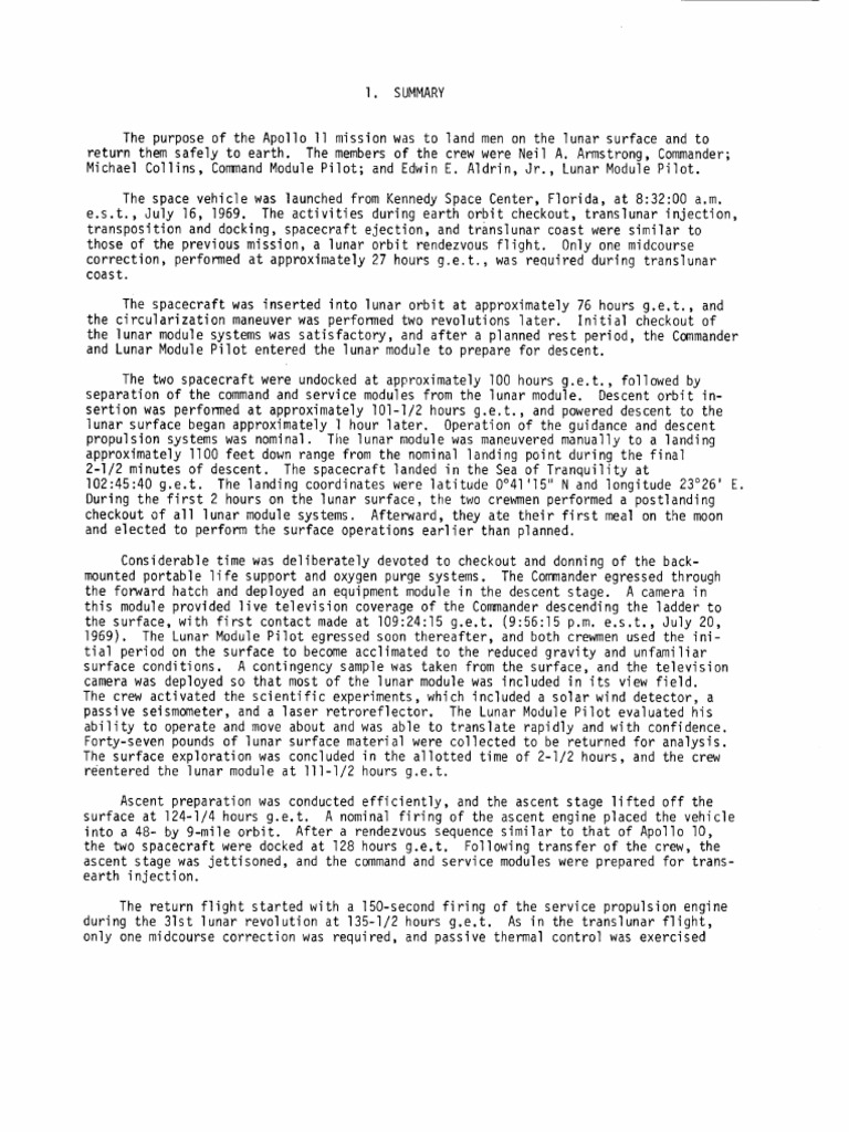 Summary Apollo 11 Short Script | Download Free PDF | Apollo Lunar ...