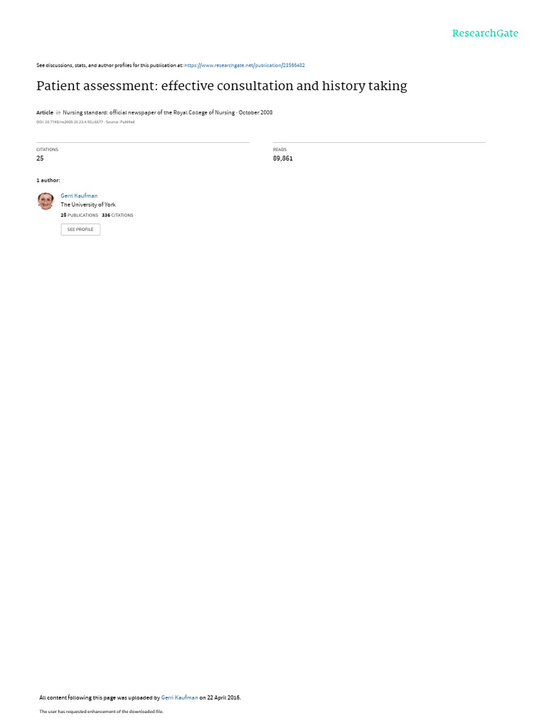 Patient Assessment: Effective Consultation and History Taking | PDF ...