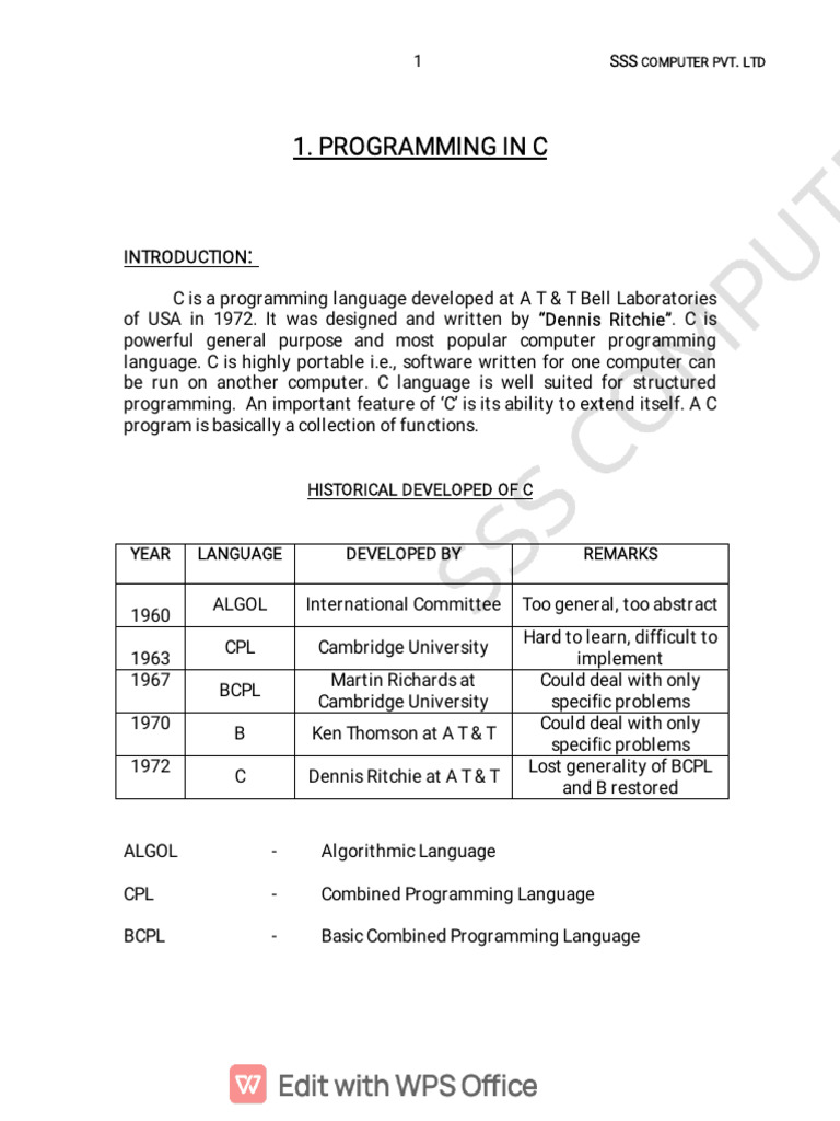 C Lanaguage 1 Pdf Computer Programming 