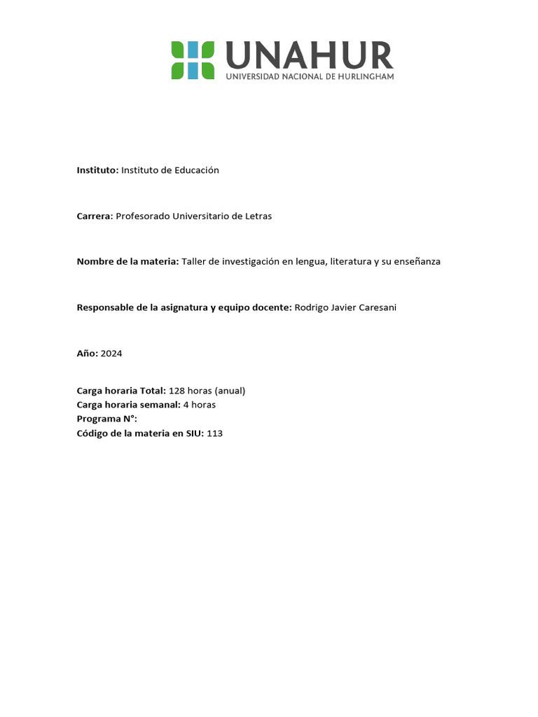 Programa Taller de Investigación 2024 | PDF | Maestros | Evaluación