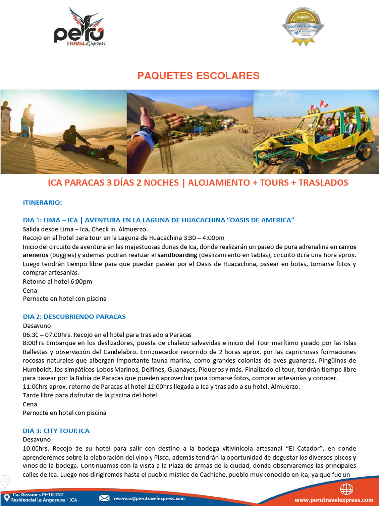 Paquete Escolar: Ica y Paracas 3D/2N | PDF