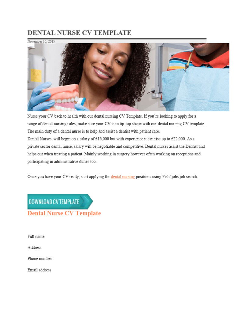 Dental Nurse CV Template | PDF | Dentistry | Nursing