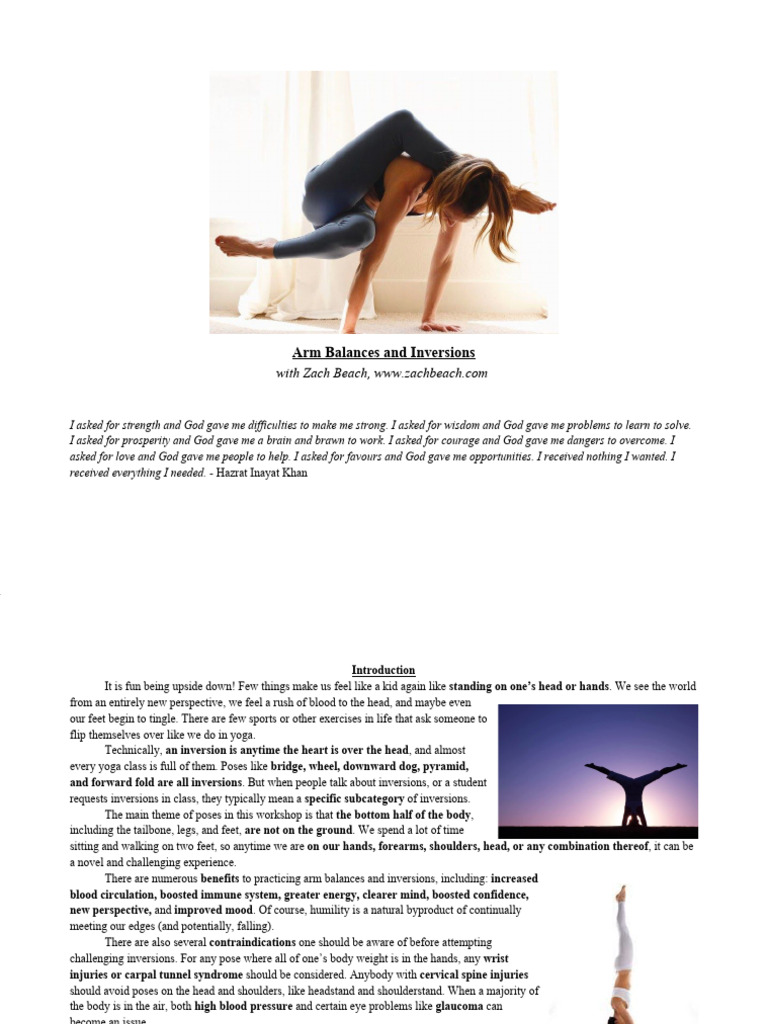 Arm Balances and Inversions Handout | PDF | Hand | Anatomical Terms Of Motion
