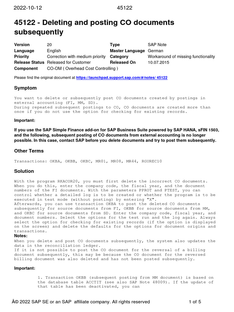 Delete CO Document 45122 - E - 20221012 | Download Free PDF | Database Transaction | Computing