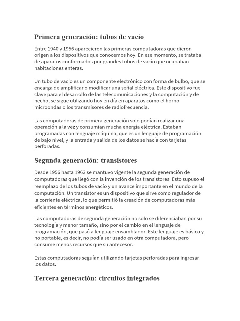 Primera generación | PDF | Hardware de la computadora | Lenguaje de ...