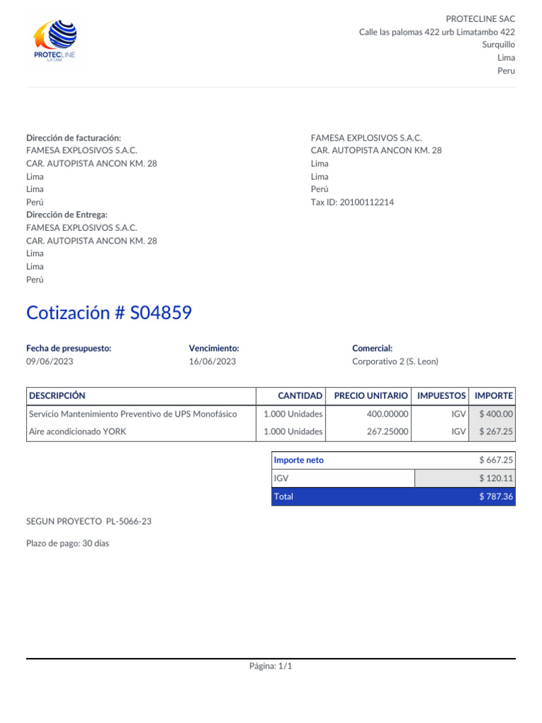Coti PL-S04859-23 FAMESA EXPLOSIVO SAC (SERVICIO - MANTENIMIENTO) | PDF