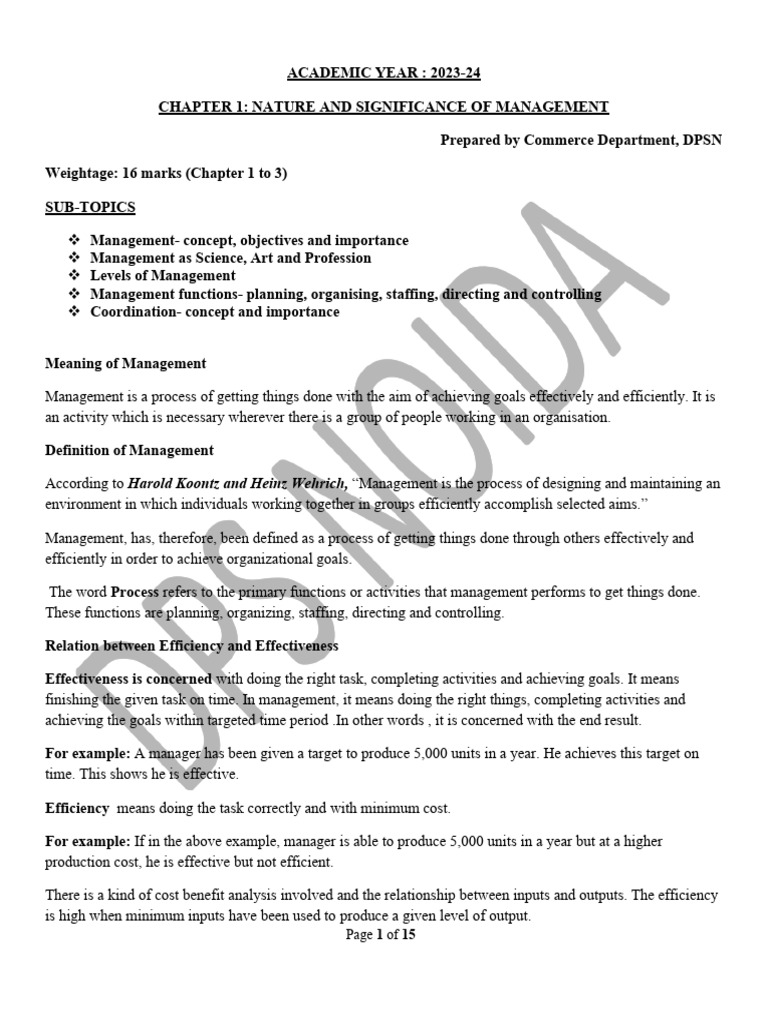 Chapter 1 Nature and Significance of MGT 2023-24 | PDF | Science | Profession