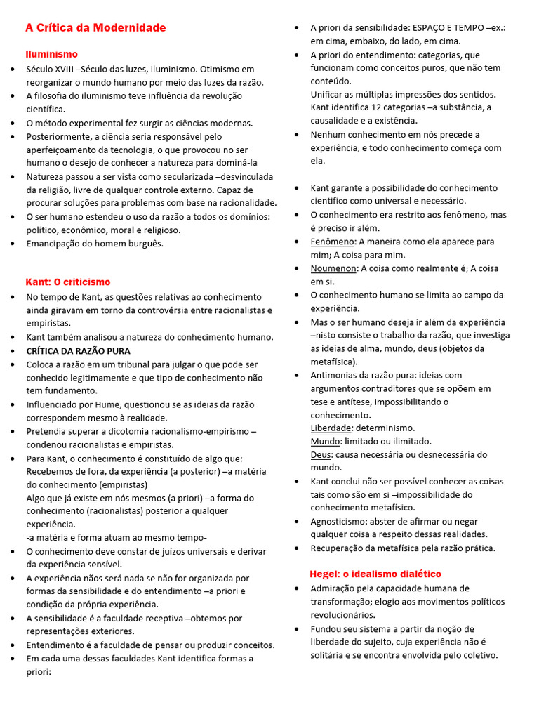 A Critica Da Modernidade | PDF | Immanuel Kant | Experiência