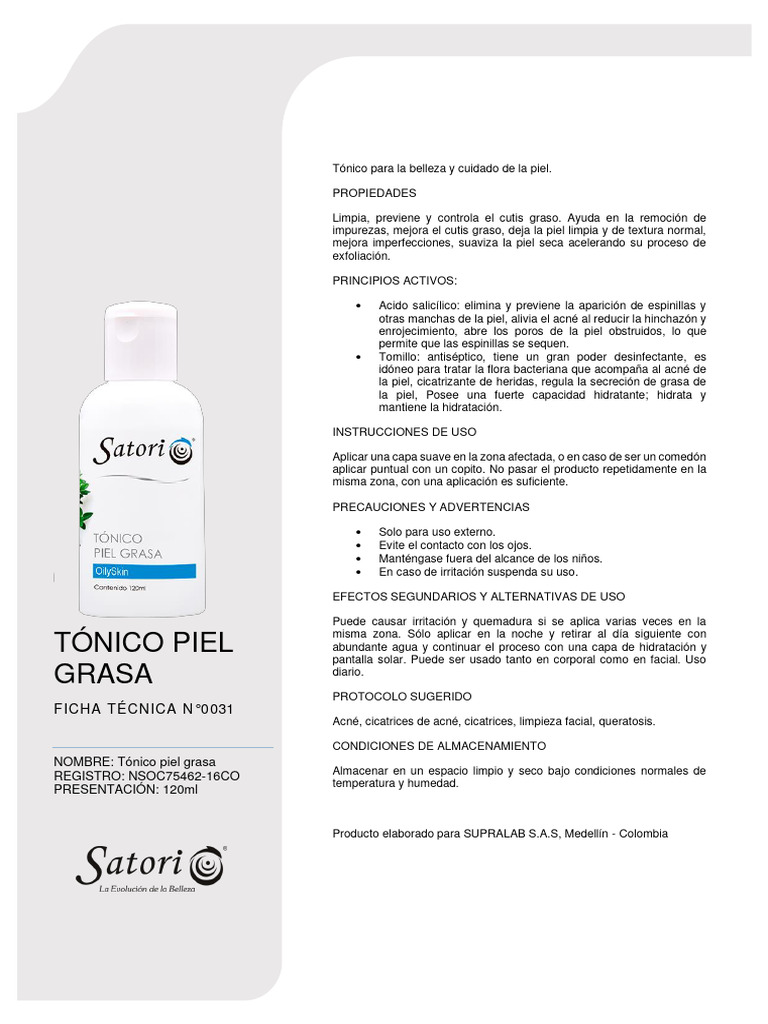 Ficha Tecnica Tónico Piel Grasa | PDF | Piel