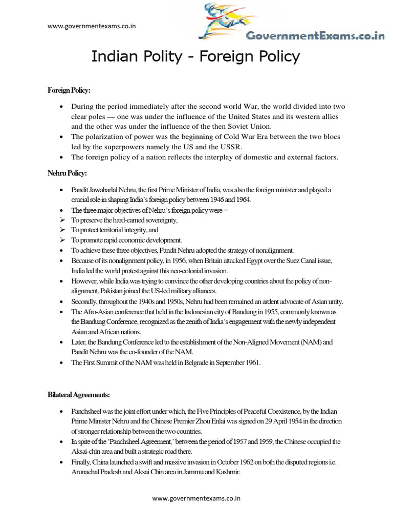 India's Foreign Policy Overview | PDF | Non Aligned Movement ...