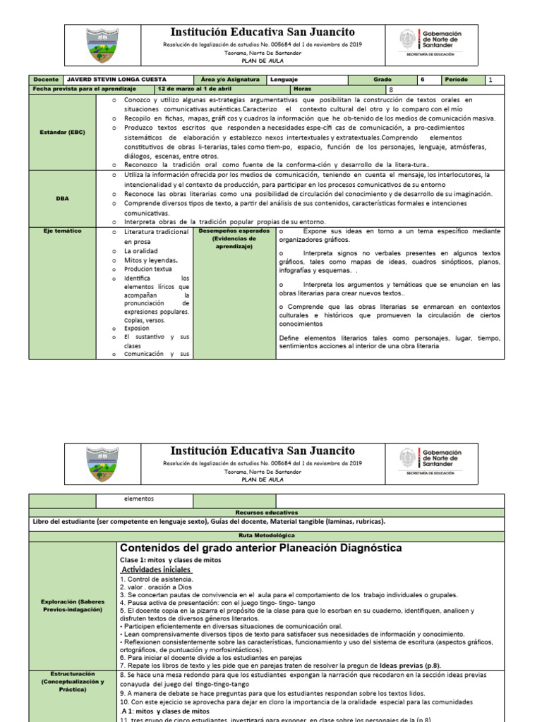 formato de plan de aula cccccnnnn | PDF | Comunicación | Salón de clases
