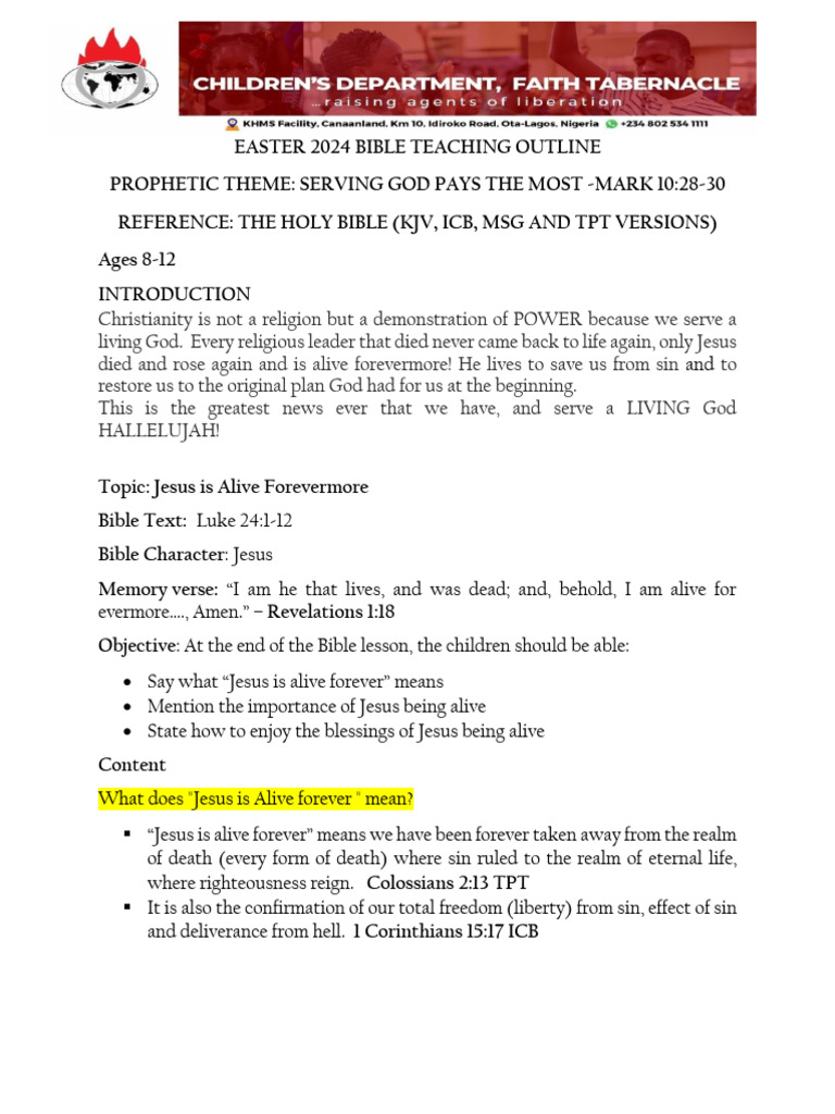 Children Teaching Outline For Easter Age 8-12 | PDF | Jesus ...