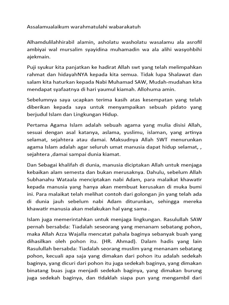 Pidato Agama Islam Dan Lingkungan Hidup SD Kelas 5 | PDF | Agama ...