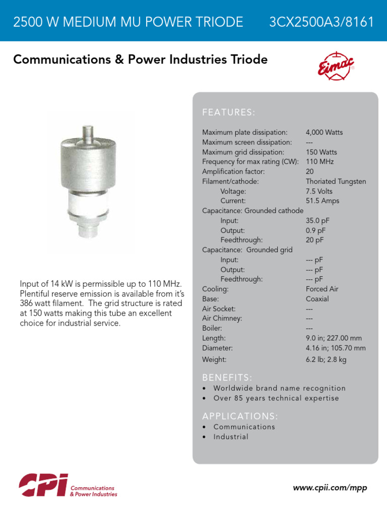 3cx2500a3 8161 | PDF | Vacuum Tube | Electromagnetism