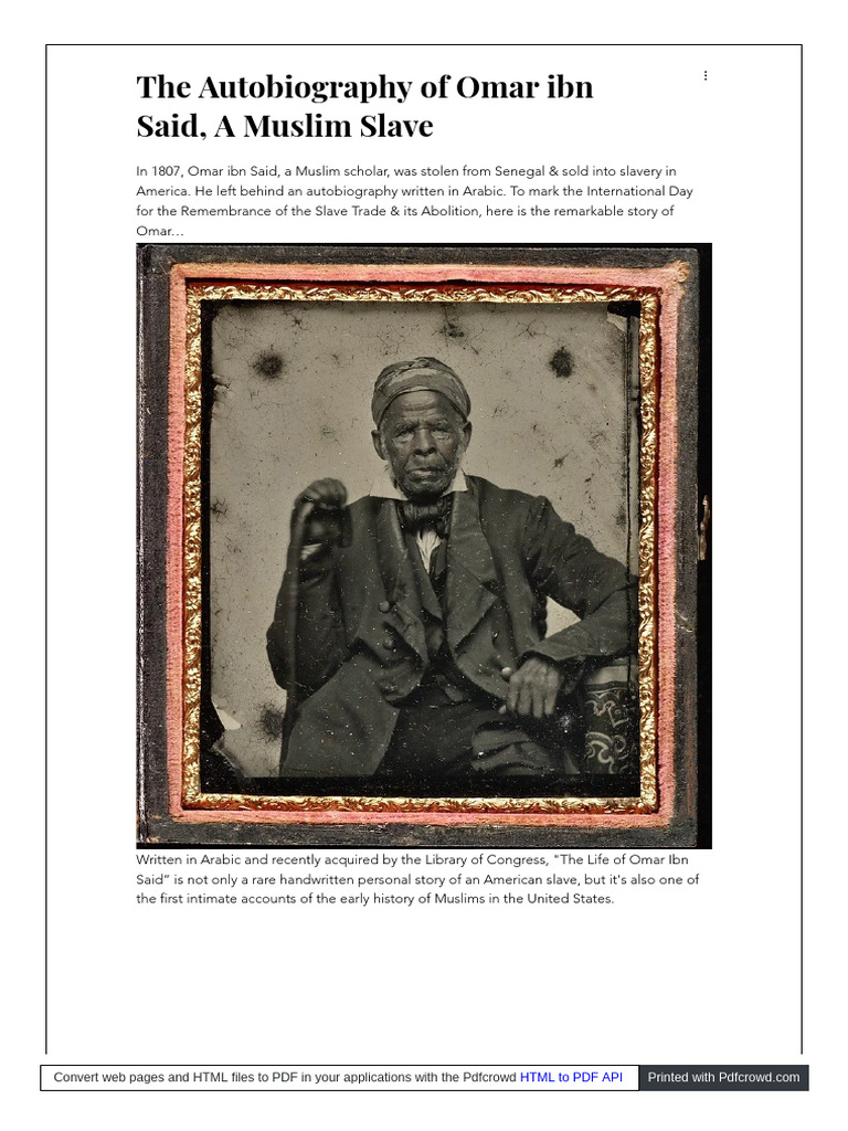 Autobiography of Omar Ibn Said | PDF | Slavery | Abrahamic Religions