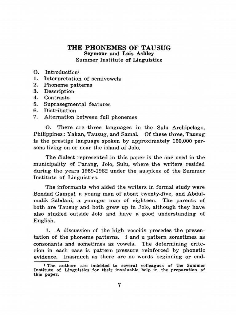 TSG The Phonemes of Tausug | PDF | Stress (Linguistics) | Syllable