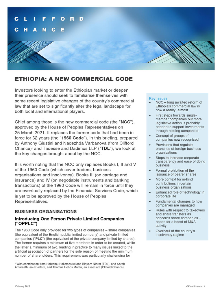 Ethiopias New Commercial Code | PDF | Bankruptcy | Subsidiary