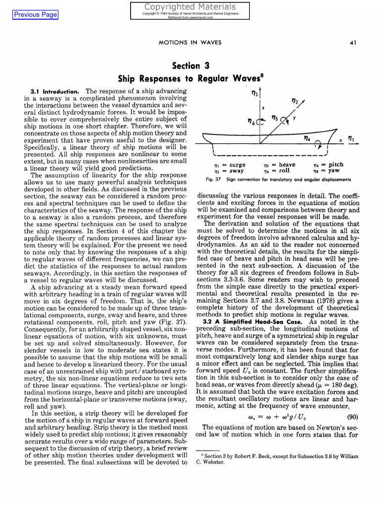 Ship Motion Responses to Regular Waves | PDF | Force | Waves