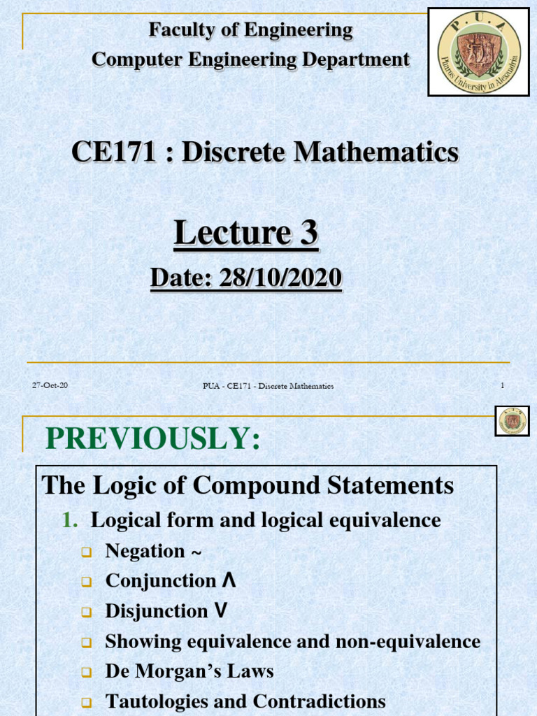 Discrete Mathematics L03 Pdf If And Only If Syntax Logic 1686
