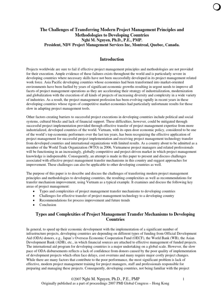 The Challenges of Transferring Project Management Principles and ...