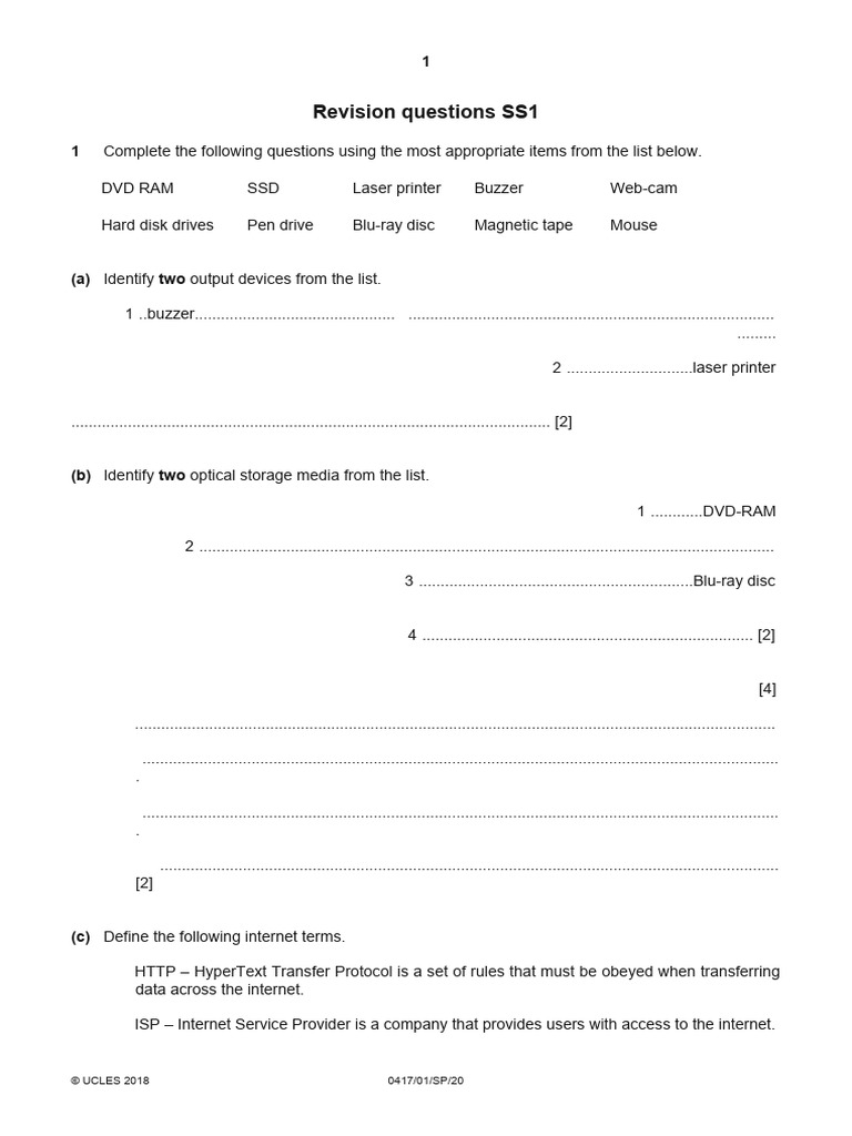 ICT Revision Questions For SS1 ICT | PDF | Information And Communications Technology | Computer ...