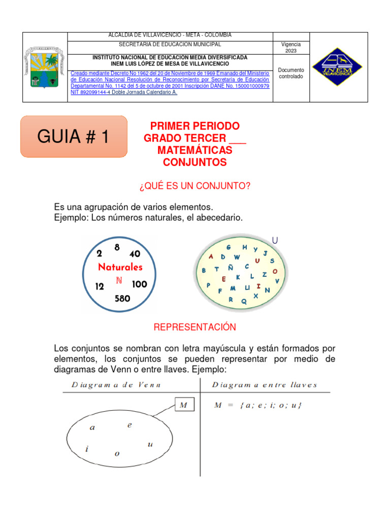 GUIA 1 MATEMÁTICAS CONJUNTOS | PDF | Conjunto (Matemáticas) | Matemáticas