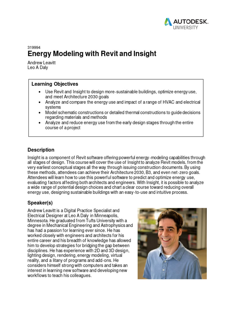 Class Handout BES319994 Andrew Leavitt | PDF | Autodesk Revit | Conceptual Model