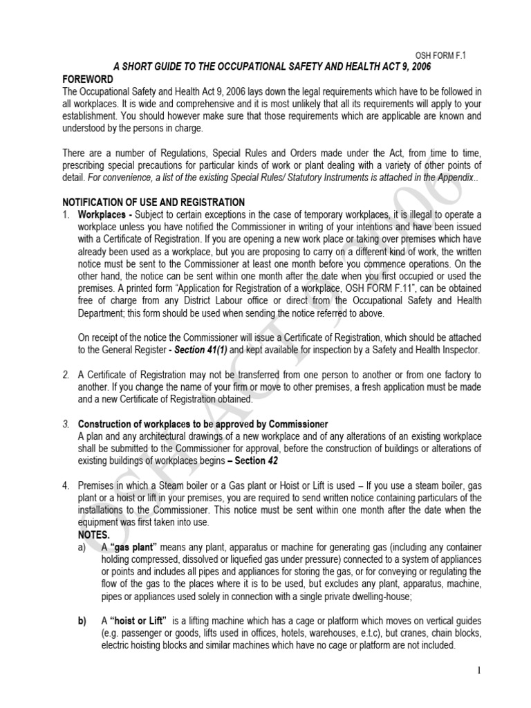 Guide to Occupational Safety Act 2006 | PDF | Crane (Machine) | Machines