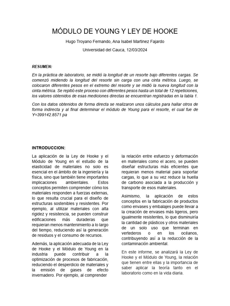 informe 3 | PDF | Deformación (ingeniería) | El módulo de Young