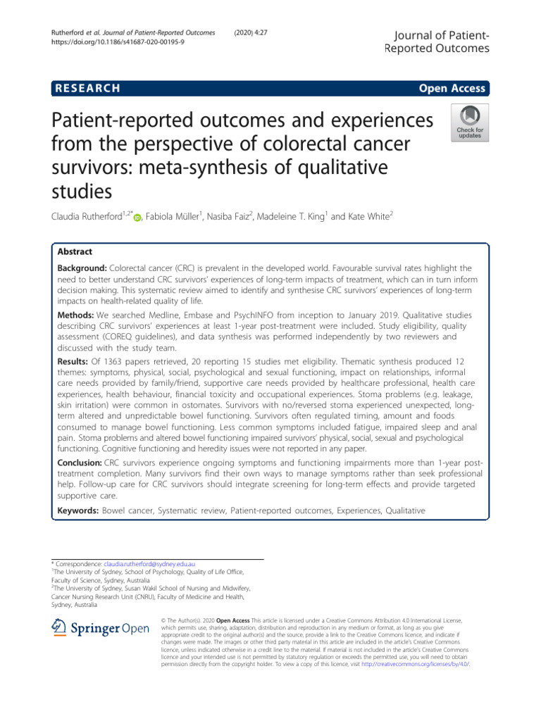 Patient-Reported Outcomes and Experiences From The Perspective of Colorectal Cancer Survivors ...