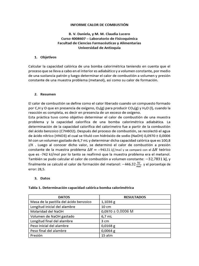 Calor de Combustión del Metanol | PDF | Combustión | Entalpía