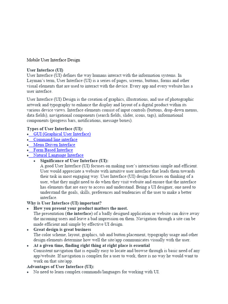 Mobile User Interface Design | PDF | Graphical User Interfaces | Command Line Interface