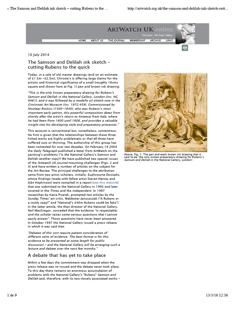 The Samson and Delilah Ink Sketch - Cutting Rubens To The Quick Artwatch | PDF | Peter Paul ...