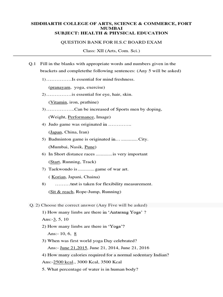 HSC Question Bank New | PDF | Sports