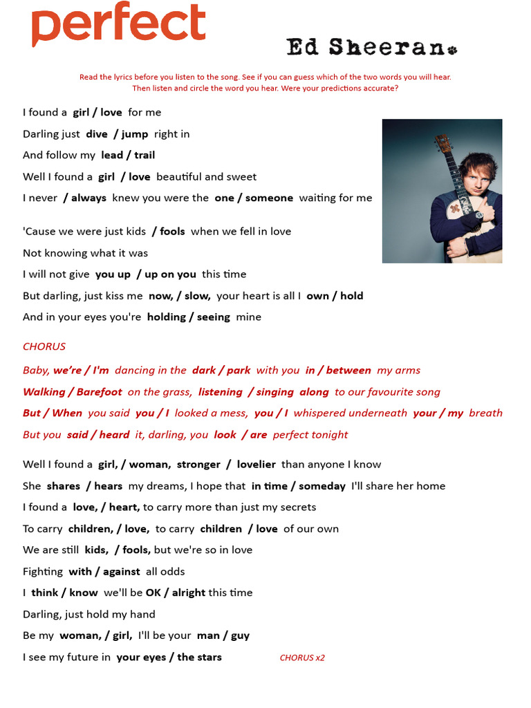 Perfect by Ed Sheeran Song - 96638 | PDF | Language Arts & Discipline ...