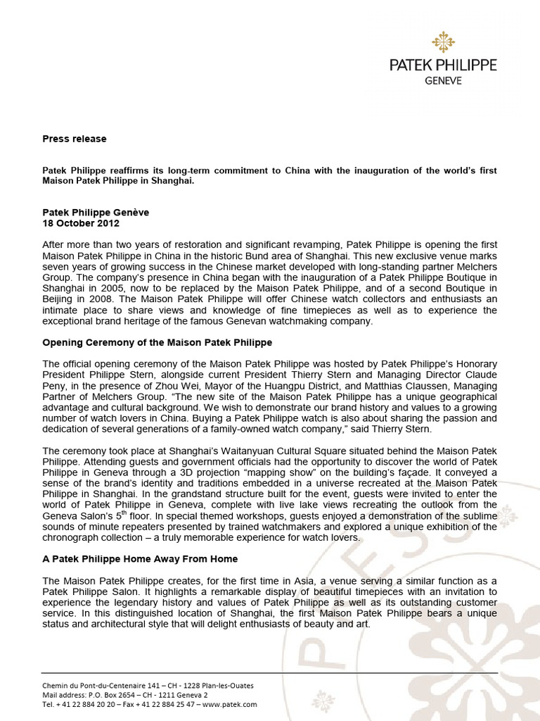 2012 PatekPhilippe Shanghai Maison Patek Philippe | PDF | Watch