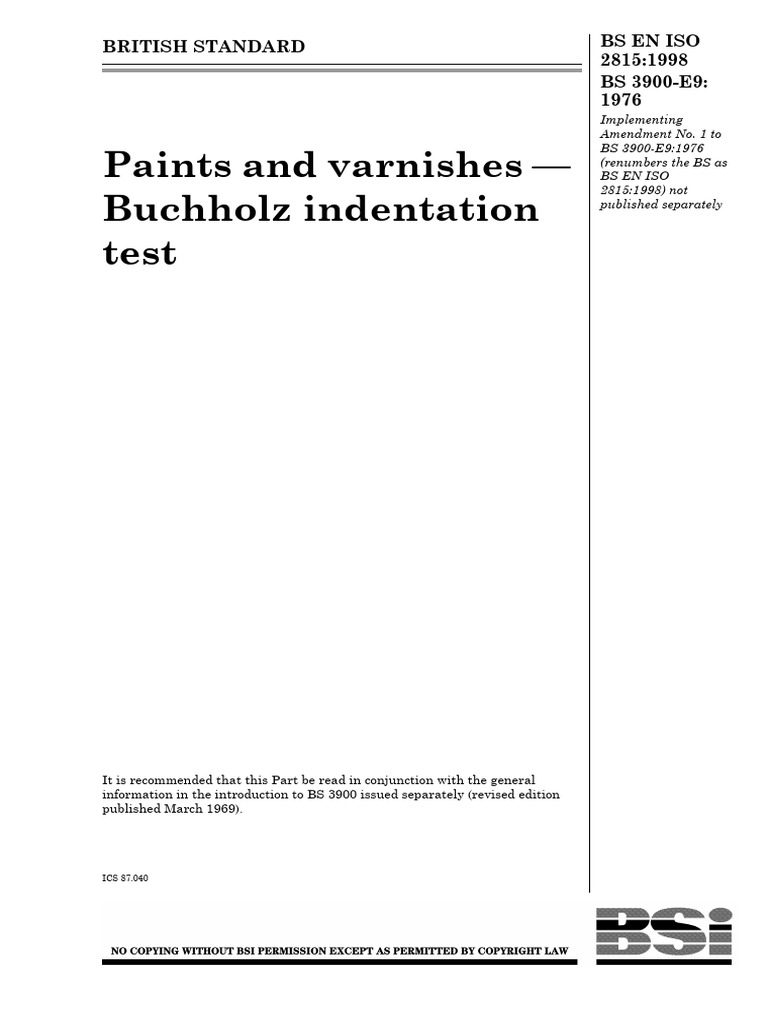 BS EN ISO 2815-1998-BS 3900-E9-1976-Paints and Varnishes-Bu | PDF ...