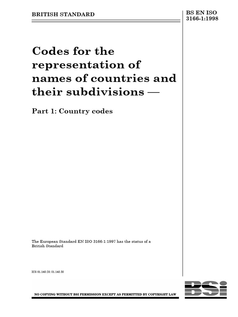 BS EN ISO 3166-1-1998-Codes For The Representation of Names | PDF ...