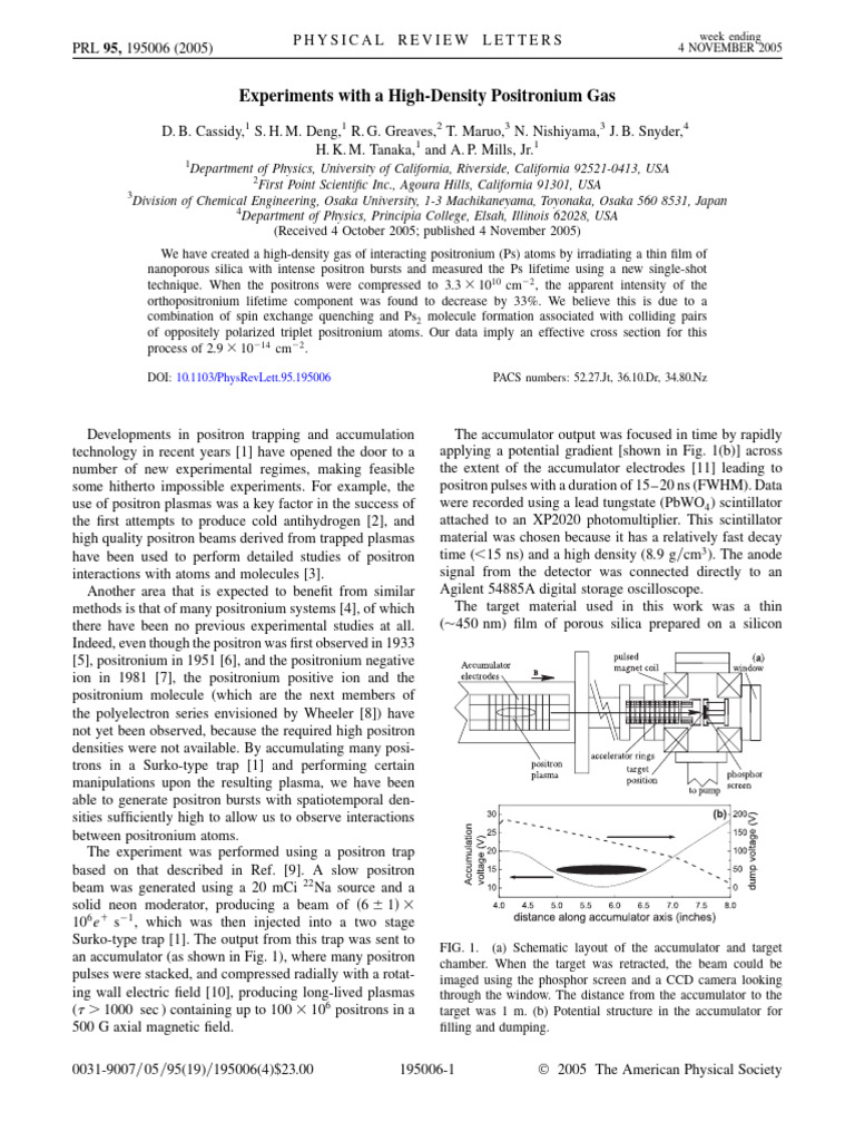 Experiments With A High-Density Positronium Gas: Week Ending 4 NOVEMBER 2005 | PDF | Physical ...