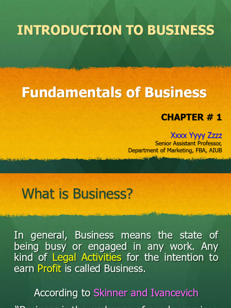 Revised Introduction To Business Chapter 1 Fundamentals Of Business Pdf Economic 