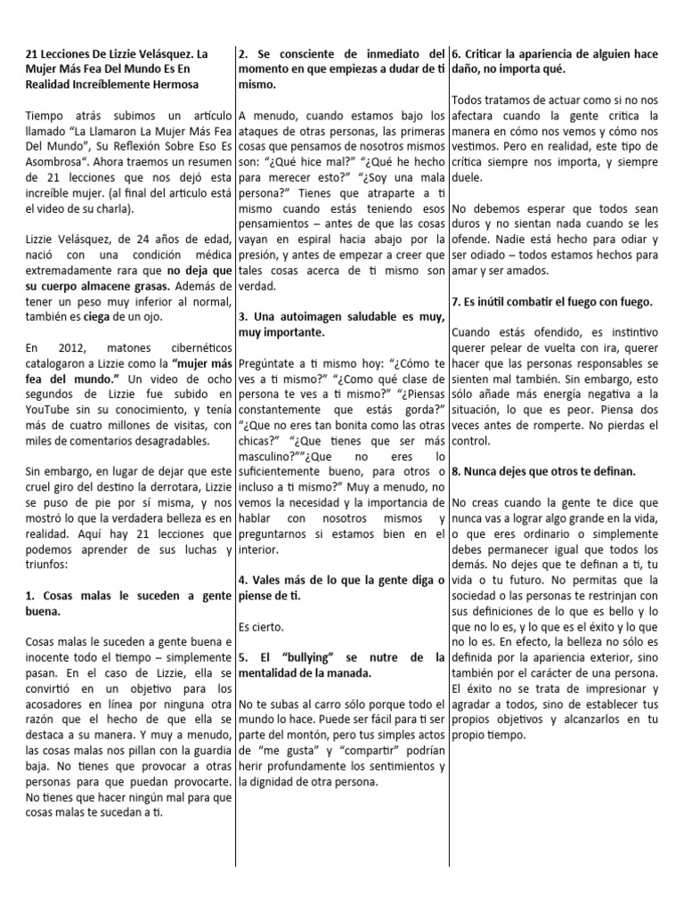 21 Lecciones de Lizzie Velásquez | PDF | Amor | Razón