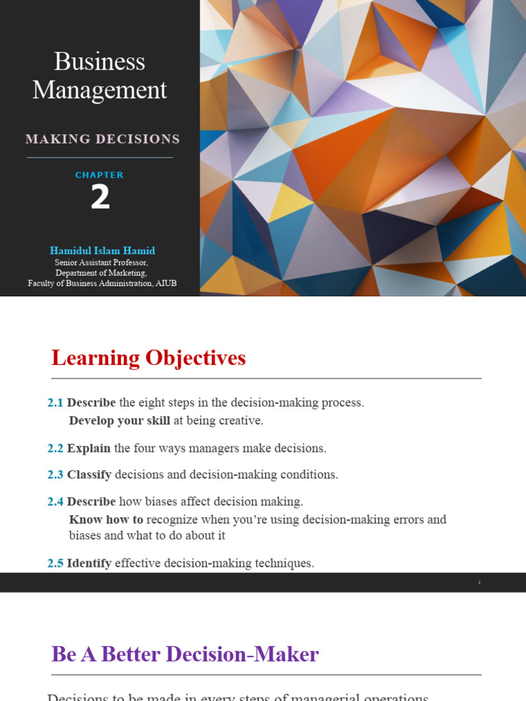 Business Management - Chapter 2 - Making Decisions | PDF | Decision ...