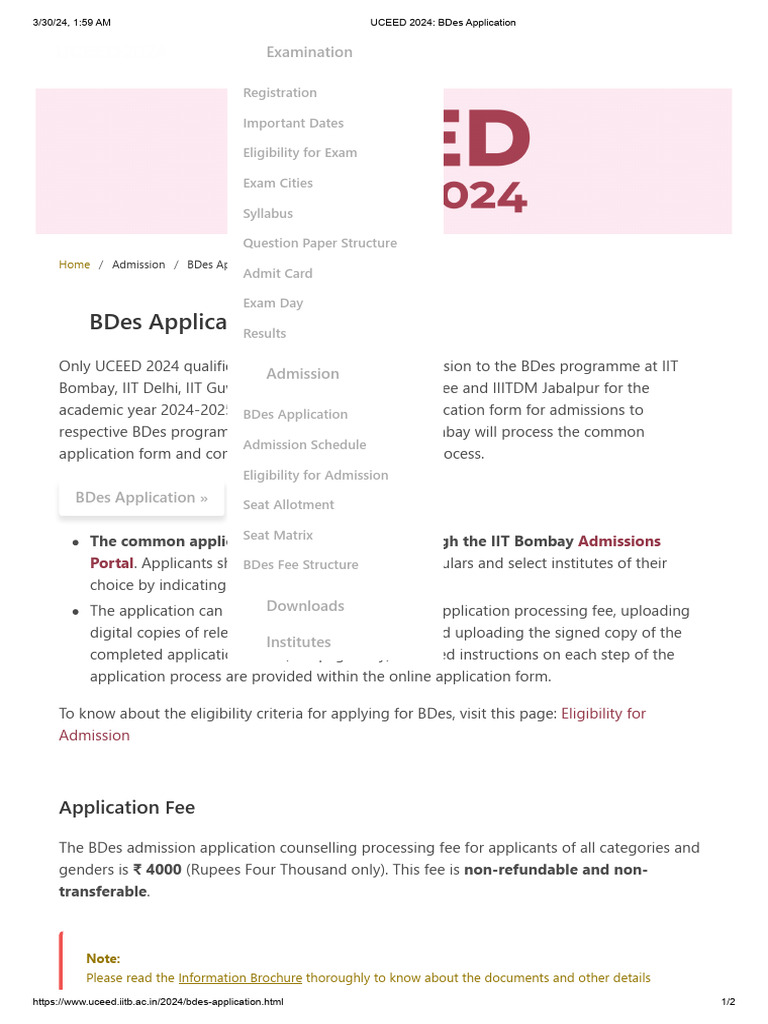 UCEED 2024 - BDes Application | PDF