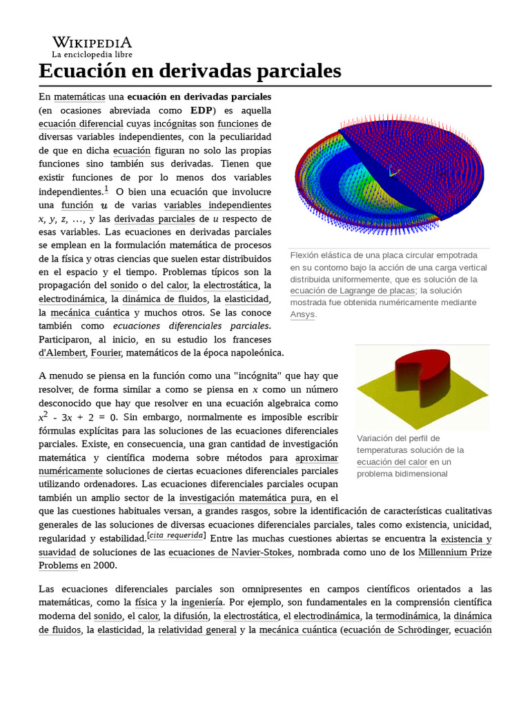 Ecuación_en_derivadas_parciales | PDF | Ecuación diferencial parcial | Ecuaciones