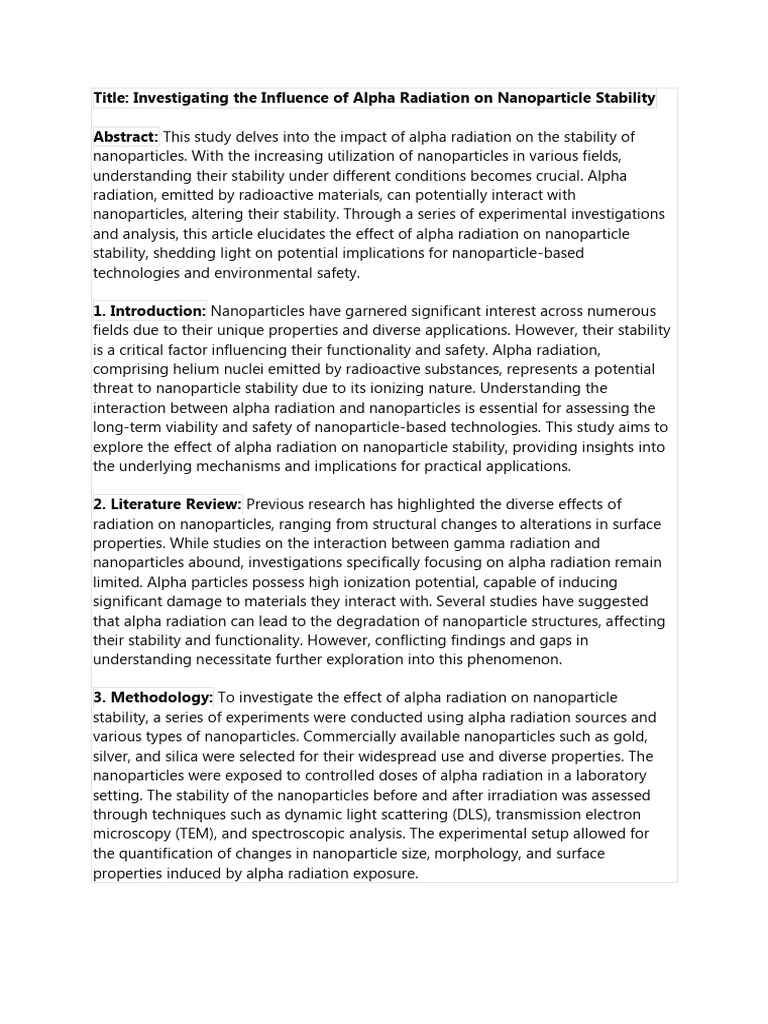 Alpha Radiation Effects on Nanoparticle Stability | PDF | Nanoparticle ...