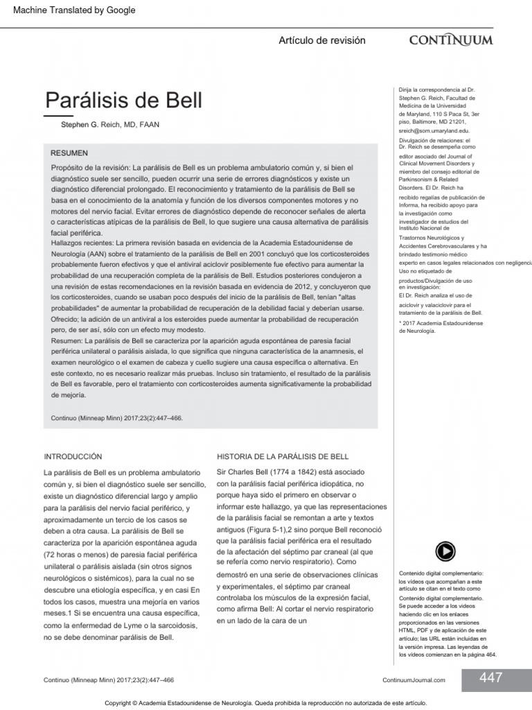 Paralisis de Bell | PDF | Sistema nervioso | Anatomía humana