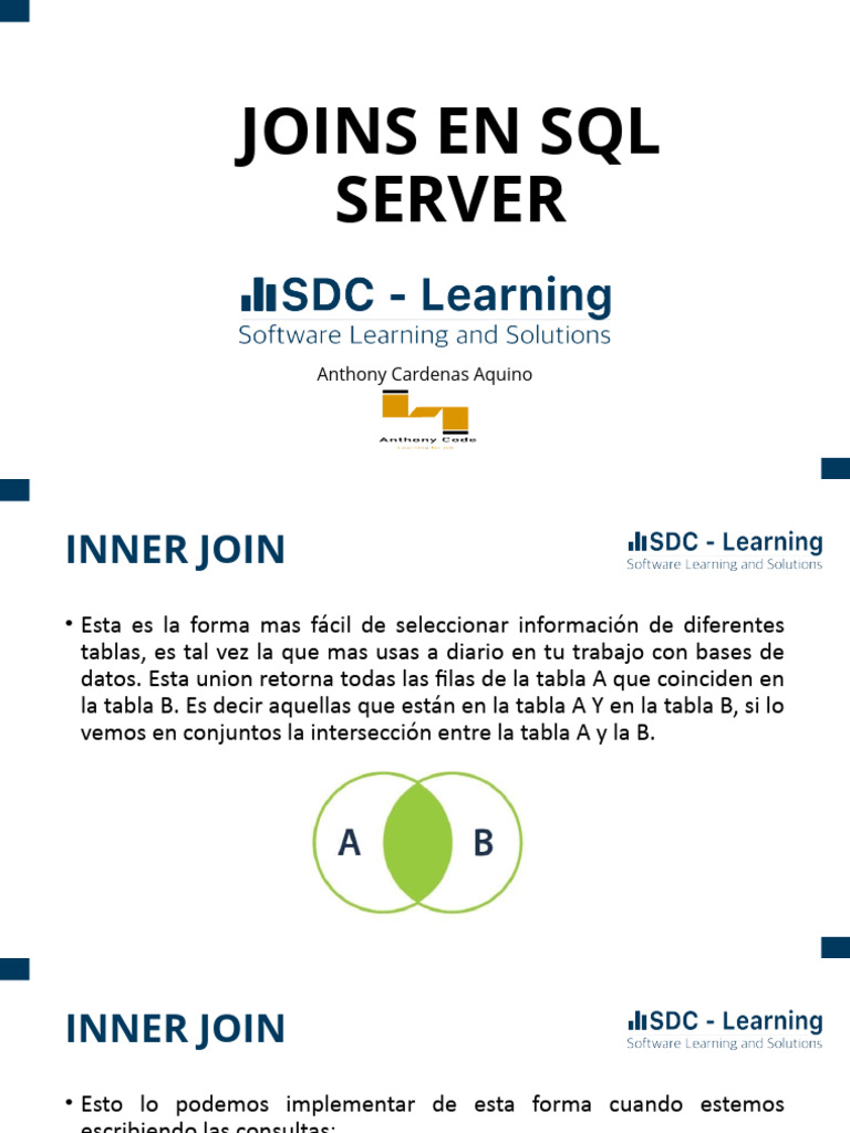 Guía de Joins en SQL Server | PDF | Bases de datos | Software de gestión de datos