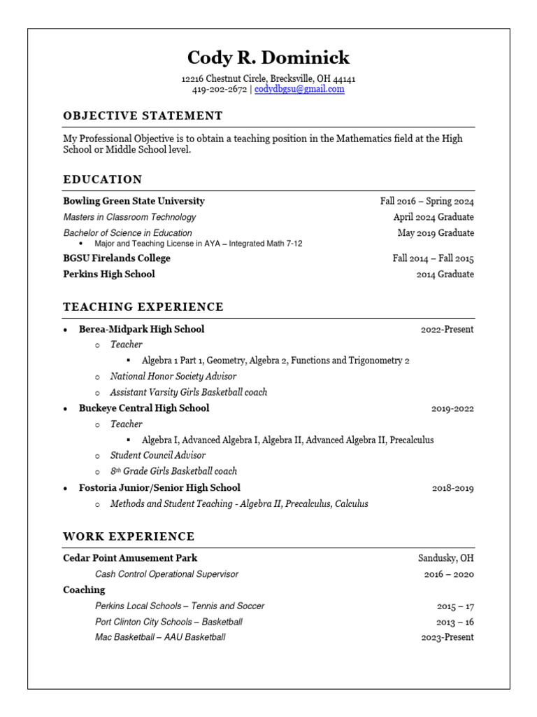 Cody Resume 2024 | PDF | Mathematics