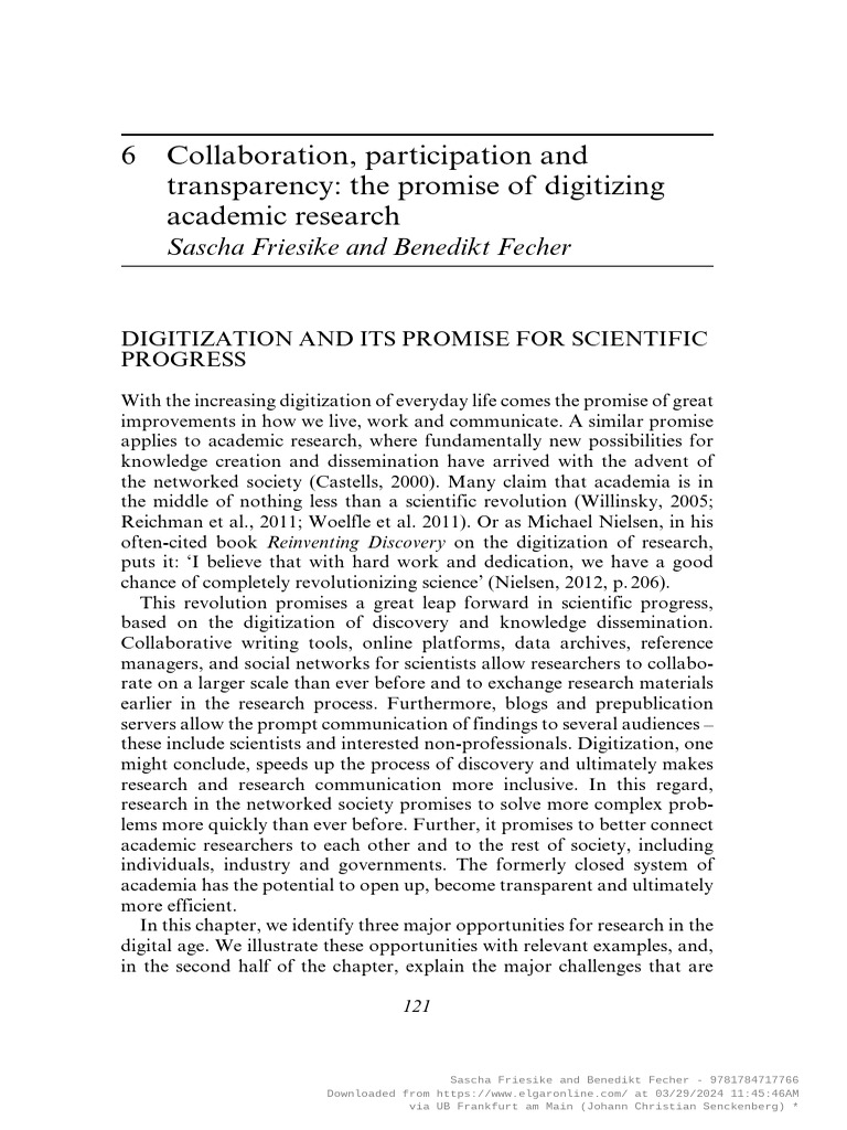 6 Collaboration, Participation and Transparency: The Promise of Digitizing Academic Research ...